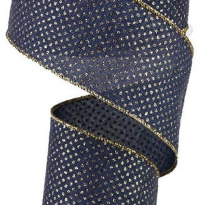 2.5" Navy Wired Ribbon, Navy Gold Wired Ribbon, Navy Dot Ribbon, Dark ...