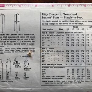 1964 Simplicity Pattern No. 5580: Jiffy Jumper in Teens' and Juniors ...