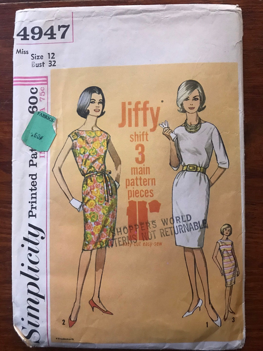 1960s Simplicity Pattern No. 4947: Misses' One-piece Jiffy - Etsy