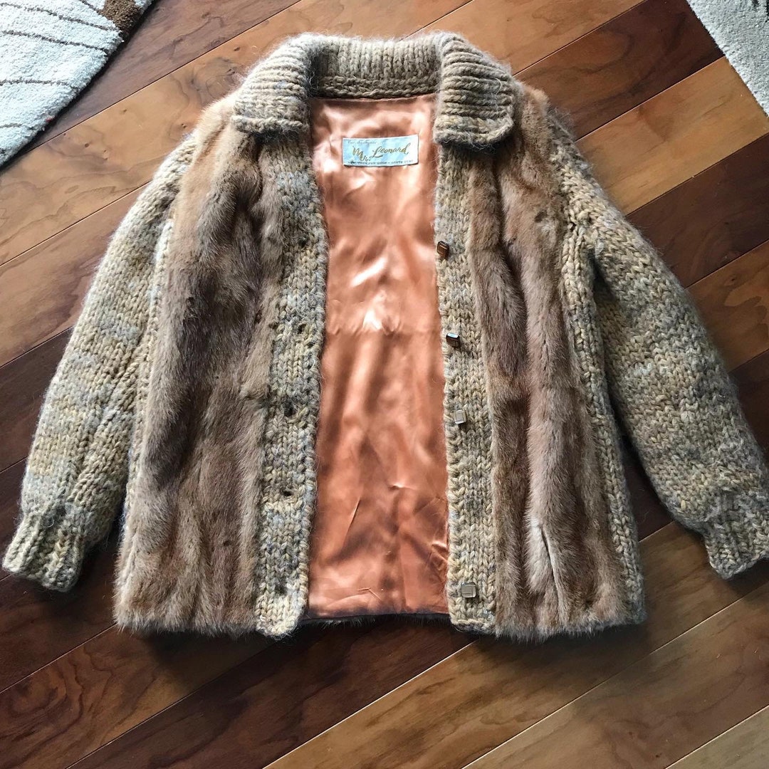 1970s Mr. Leonard Mink Sweater Coat / Mink Knit Coat / Sweater Jacket ...
