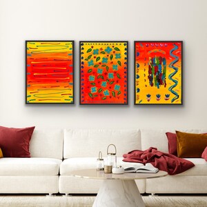 Original 3 Piece Wall Art Set: Mexican Sunset by Bengü. Abstract Wall ...
