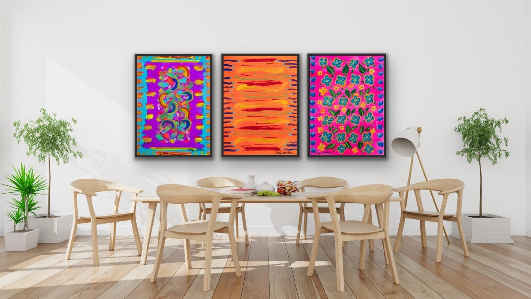 Trio Set: Piñata Fiesta by Bengü ~ Colorful Abstract Artworks. Multi ...