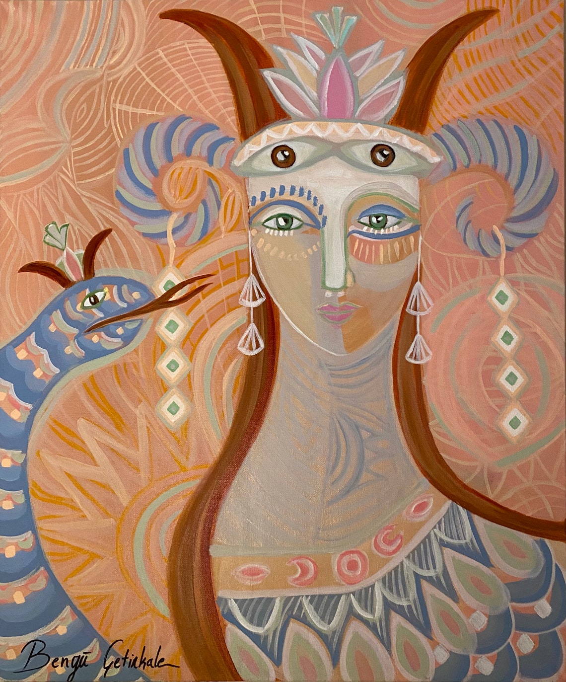 Shahmaran original folktale goddess painting. Ancient legend | Etsy