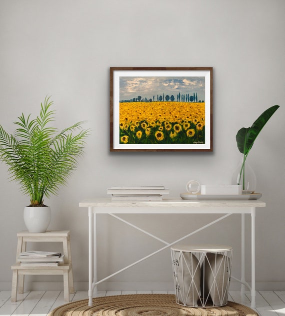 Sun flower fields Original abstract artwork. Landscape | Etsy