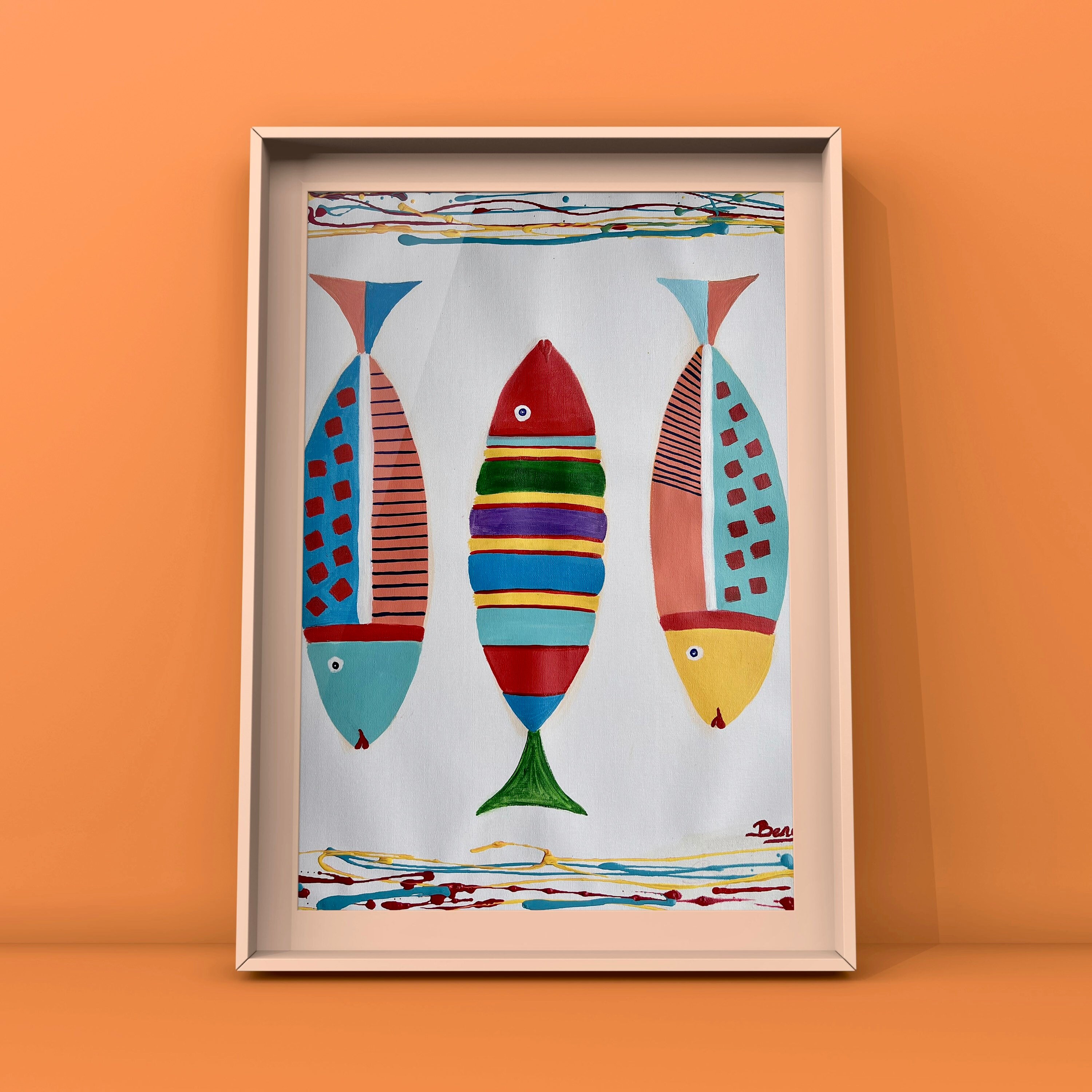 Colorful Three Fish Painting Hand Painted Fish Art. Happy - Etsy