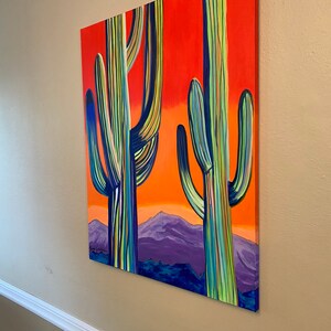 Desert Heat ~ Colorful Abstract Cactus Painting. Modern Mexican Folk ...