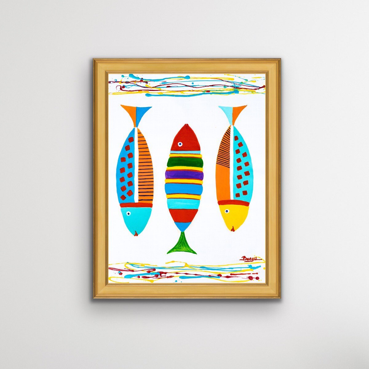 Colorful Three Fish Painting Hand Painted Fish Art. Happy - Etsy