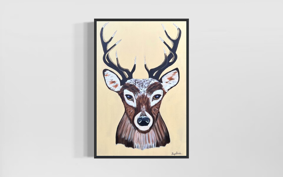 Ten Point Buck. Original Deer With Antlers Painting. Modern Deer ...