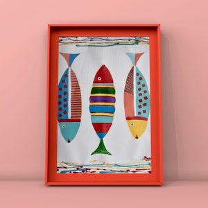 Colorful Three Fish Painting - Hand Painted Fish Art. Happy Beach Decor ...