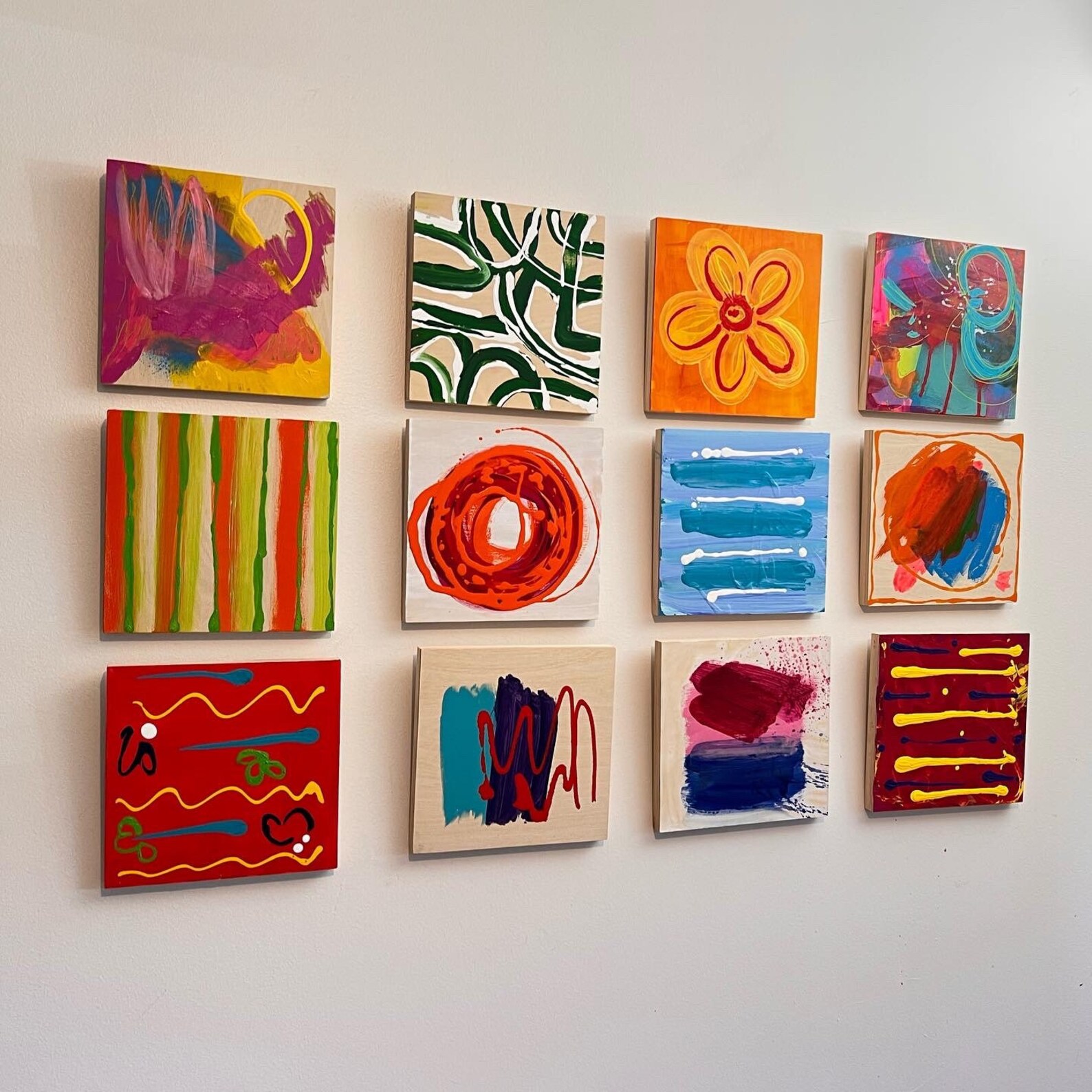 Rainbow Wood Canvas Blocks. 12 Piece Eclectic Colorful Wall Art Set ...