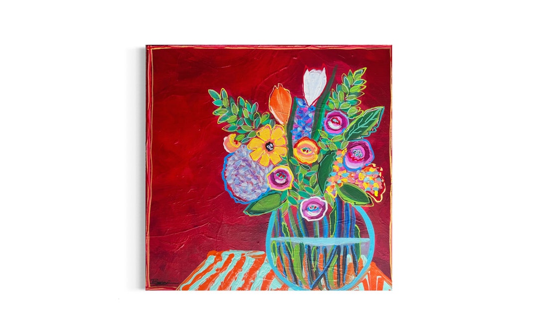 Flower Bouquet by Bengü. Abstract Still Life Flower Painting. Colorful ...