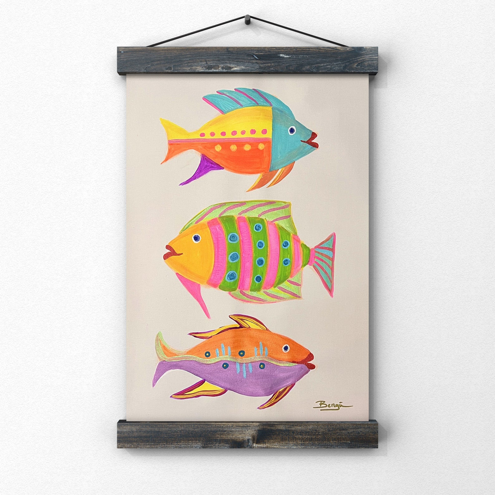 Colorful Fish Painting Hand Painted Fish Art. Happy Beach Decor. Three ...