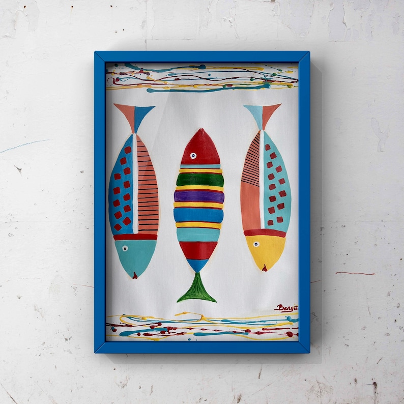 Colorful Three Fish Painting Hand Painted Fish Art. Happy - Etsy