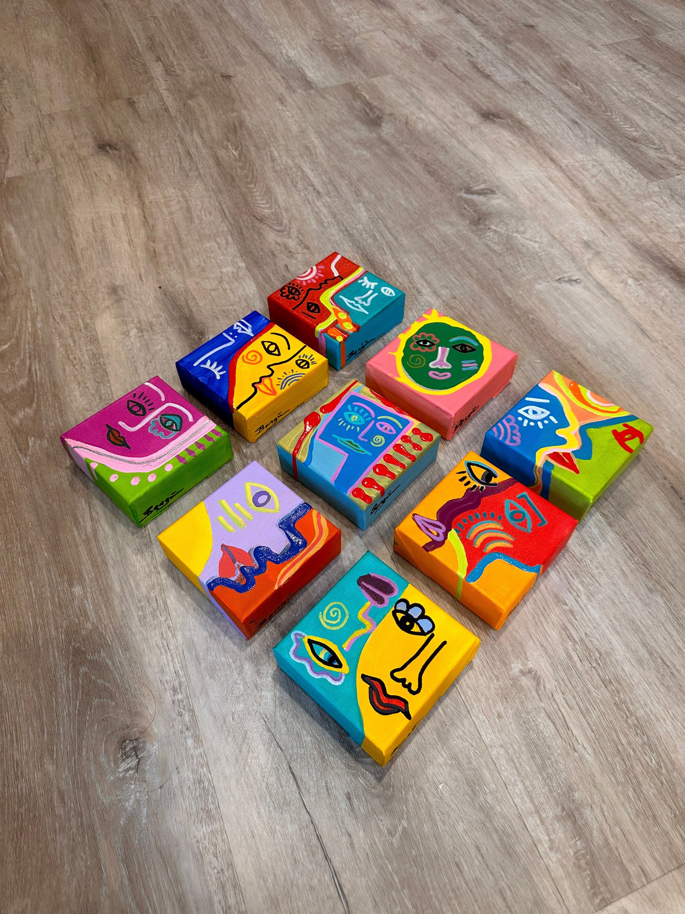 Handmade Colorful Abstract Face Art Blocks, Eclectic Cubism Set - Etsy