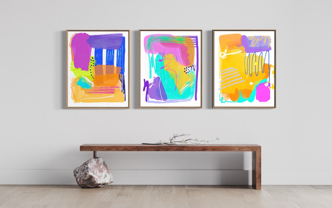 Abstract Triptych Art Print, Colorful Modern Wall Art - Etsy