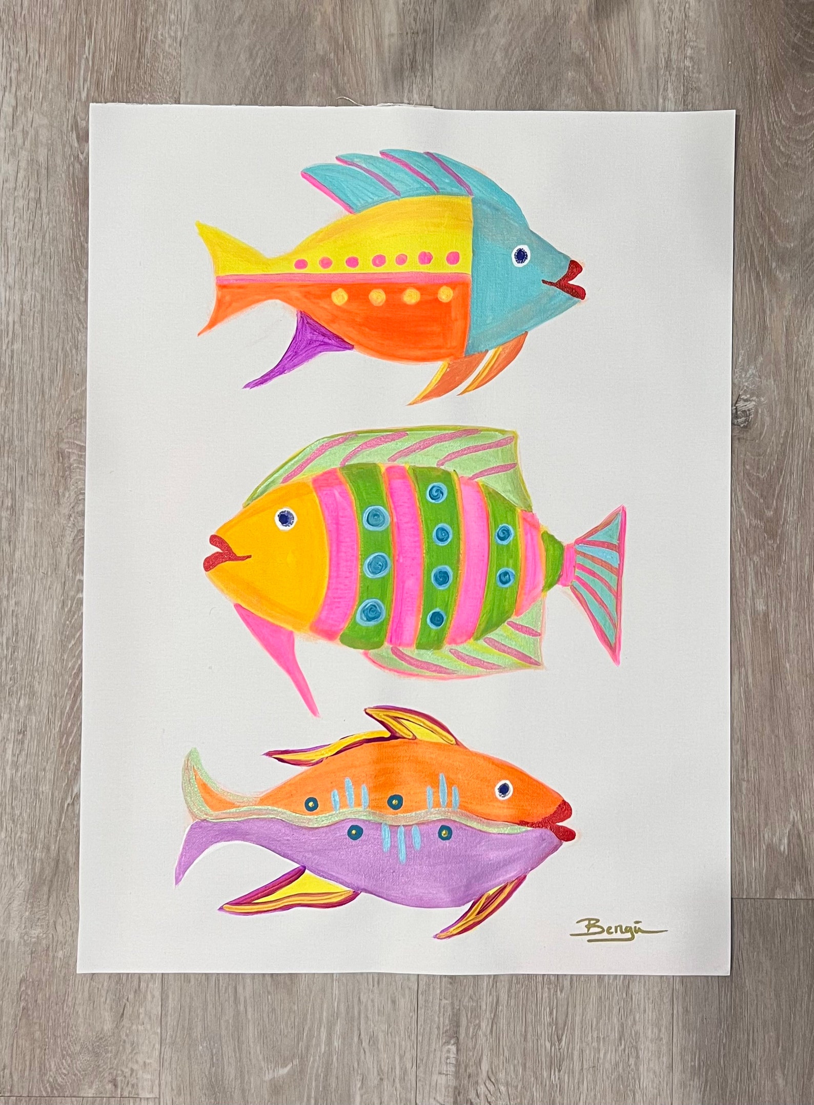 Colorful Fish Painting Hand Painted Fish Art. Happy Beach Decor. Three ...