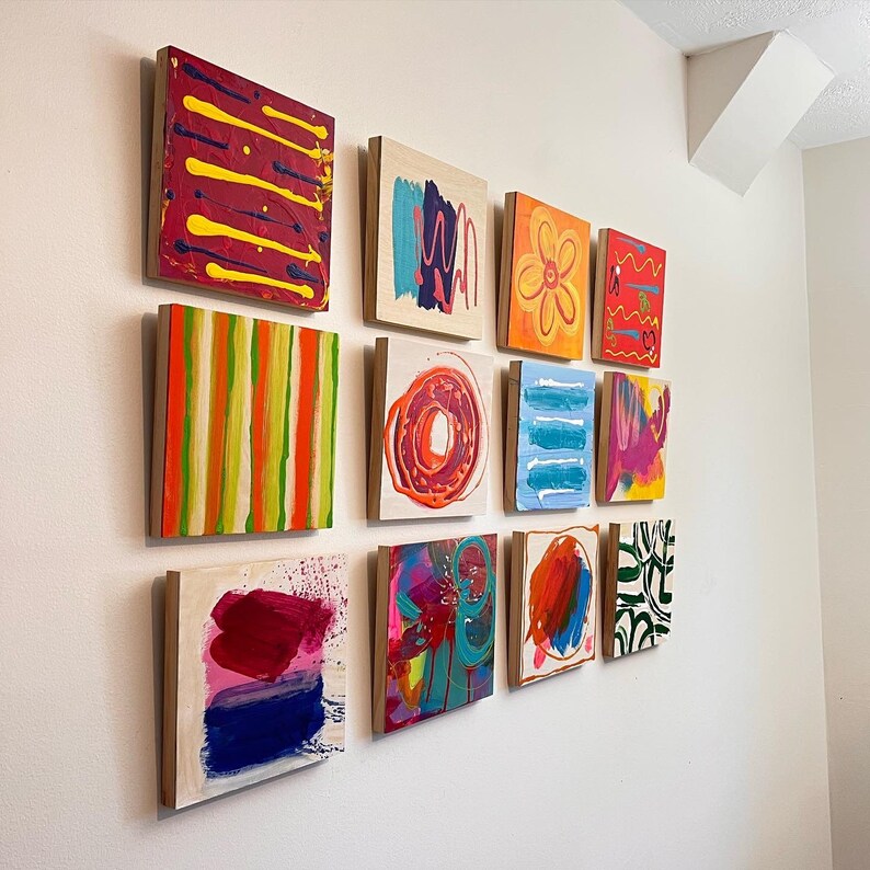 Rainbow Wood Canvas Blocks. 12 Piece Eclectic Colorful Wall Art Set ...