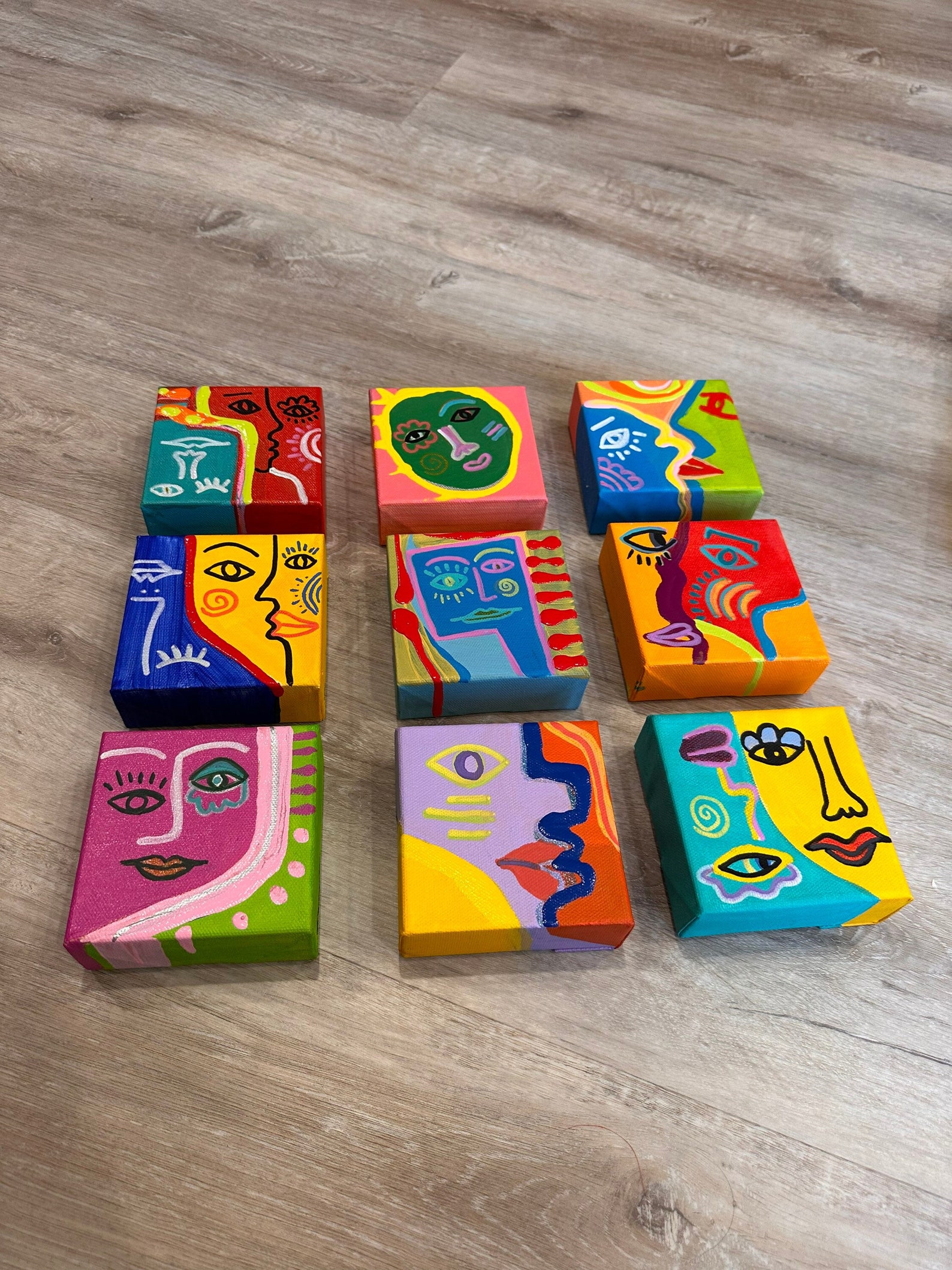 Handmade Colorful Abstract Face Art Blocks, Eclectic Cubism Set - Etsy