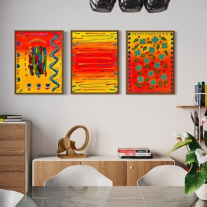 Original 3 Piece Wall Art Set: Mexican Sunset by Bengü. Abstract Wall ...
