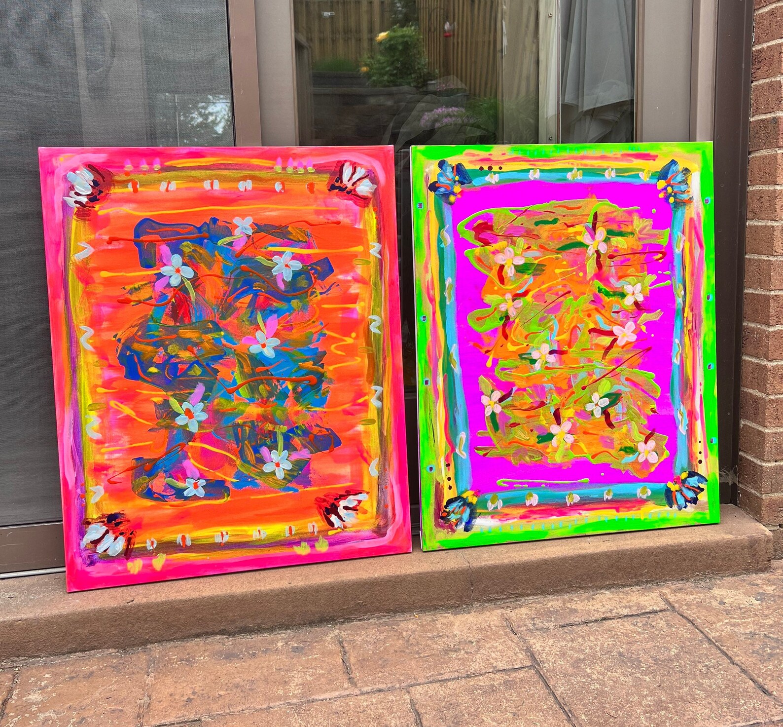 Diptych Set: Flora Ethnica. Colorful Ethnic Flower Art. - Etsy