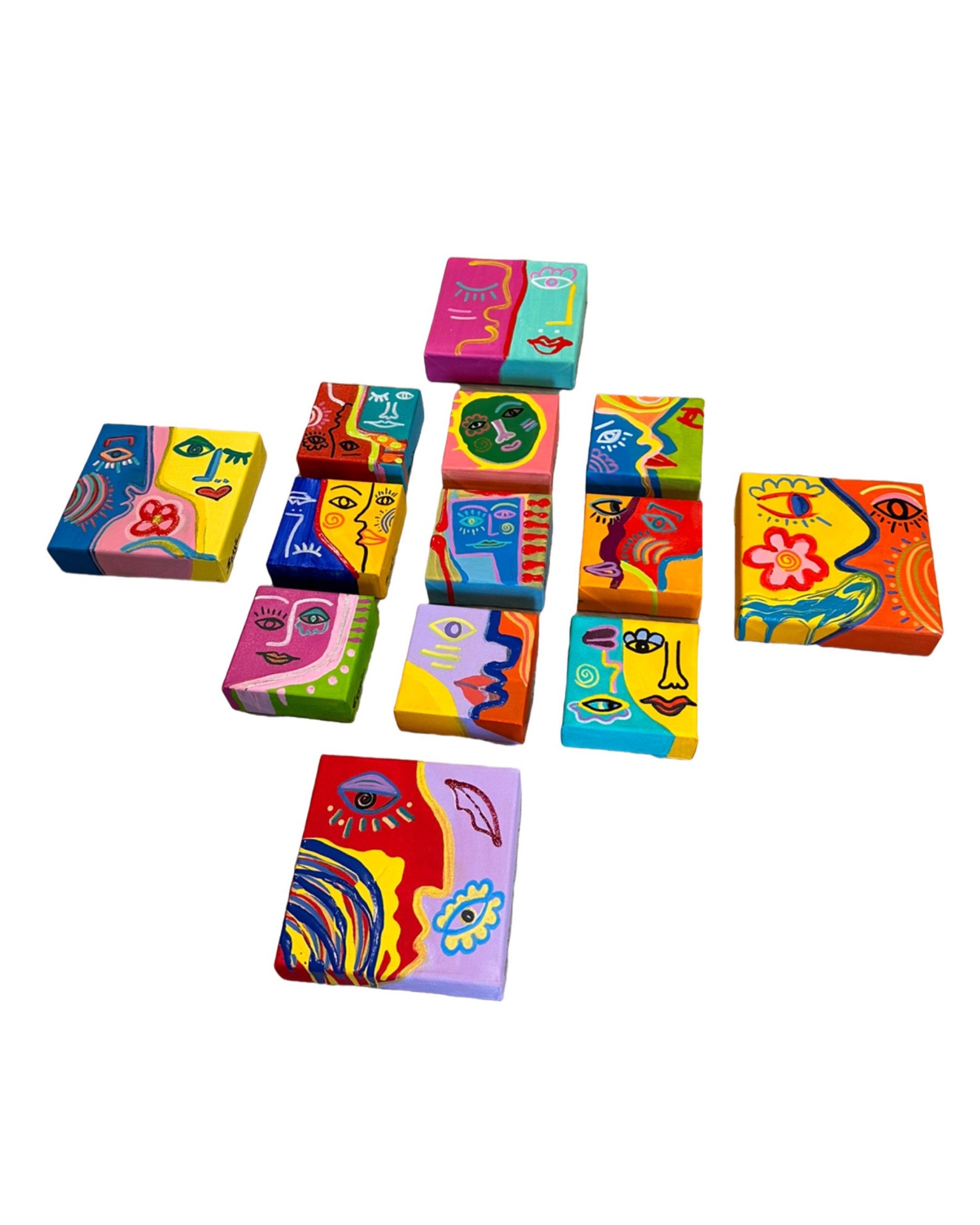 Handmade Colorful Abstract Face Art Blocks, Eclectic Cubism Set - Etsy