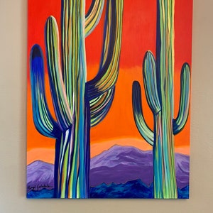 Desert Heat ~ Colorful Abstract Cactus Painting. Modern Mexican Folk ...