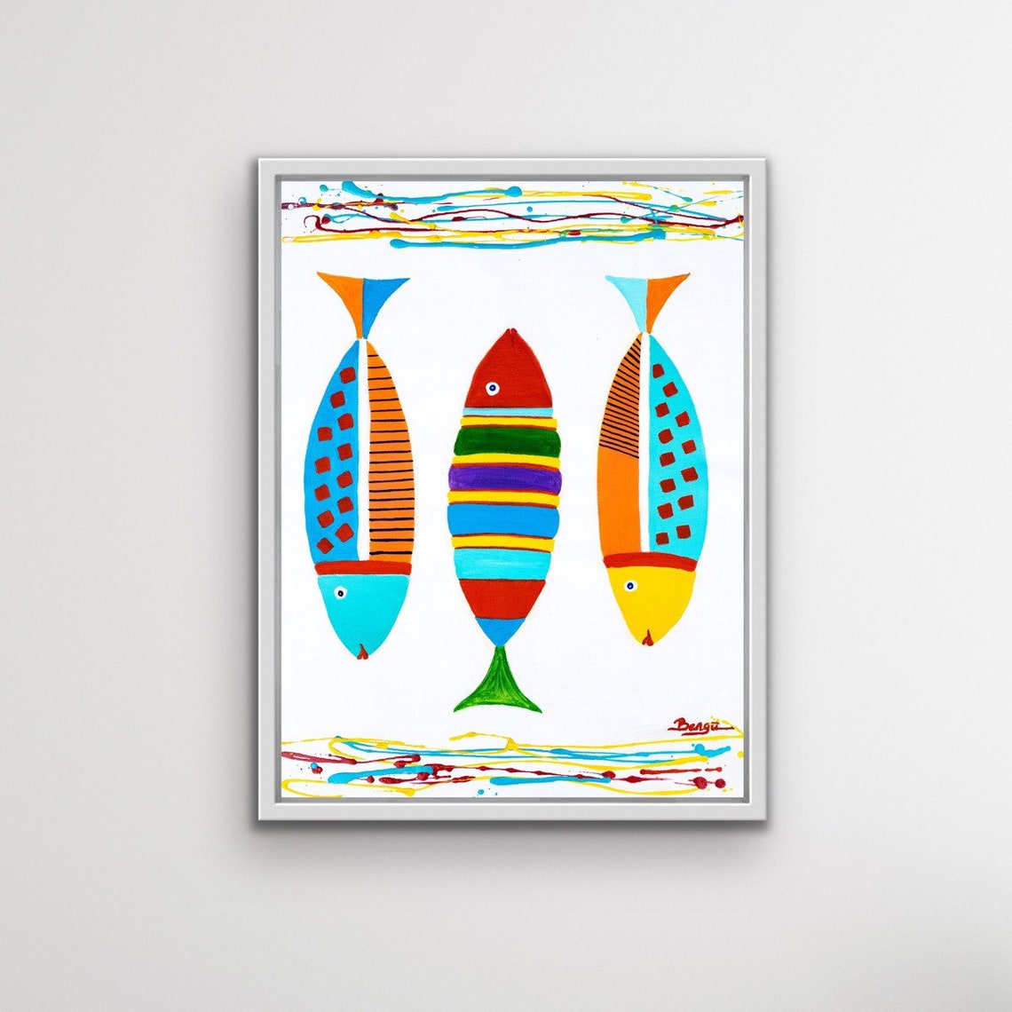 Colorful Three Fish Painting Hand Painted Fish Art. Happy - Etsy