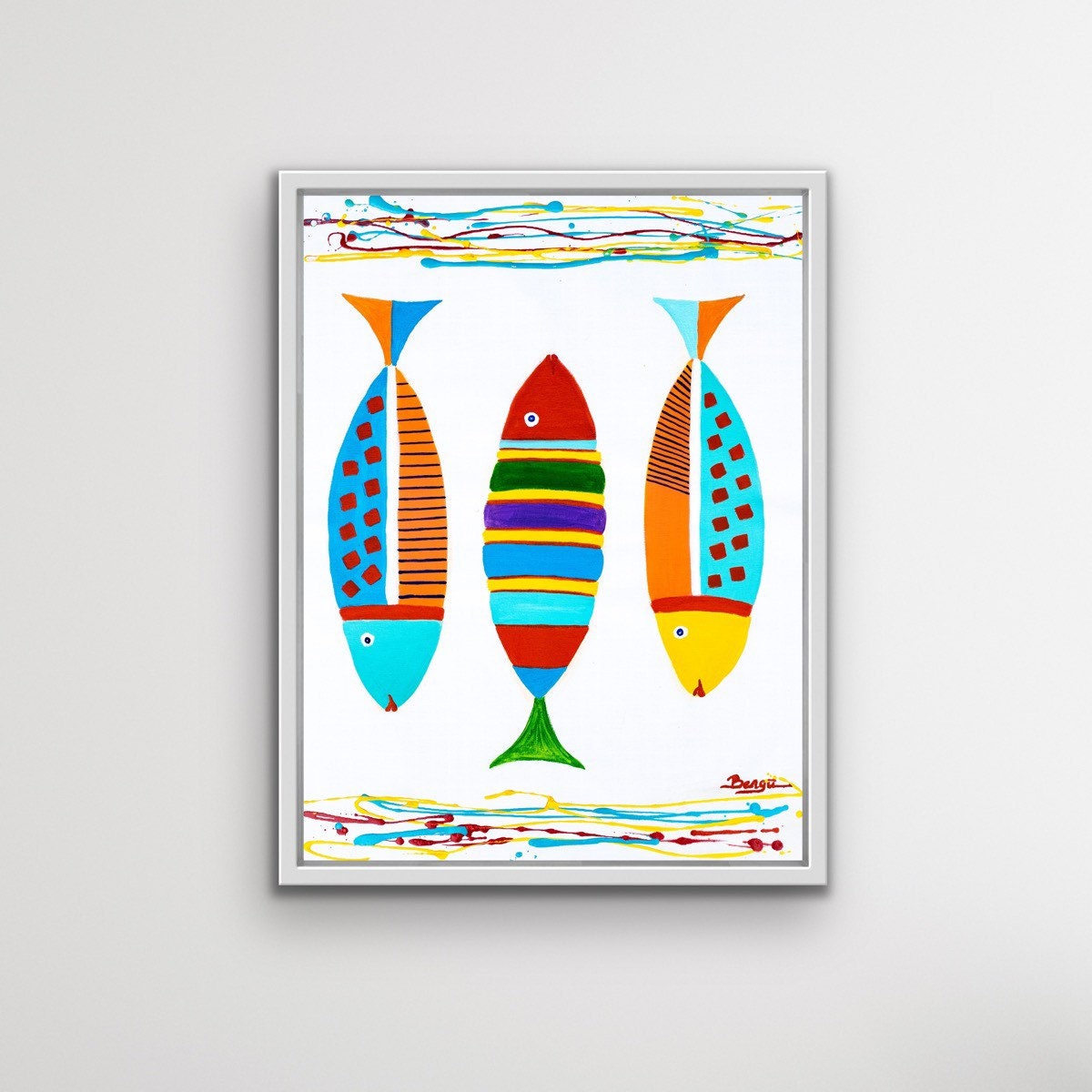 Colorful Three Fish Painting Hand Painted Fish Art. Happy - Etsy