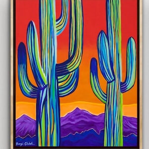 Desert Heat ~ Colorful Abstract Cactus Painting. Modern Mexican Folk ...