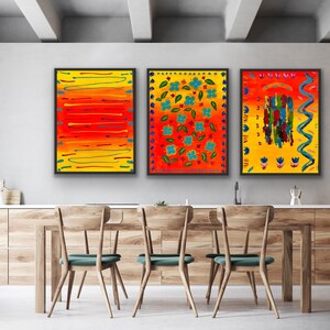 Original 3 Piece Wall Art Set: Mexican Sunset by Bengü. Abstract Wall ...