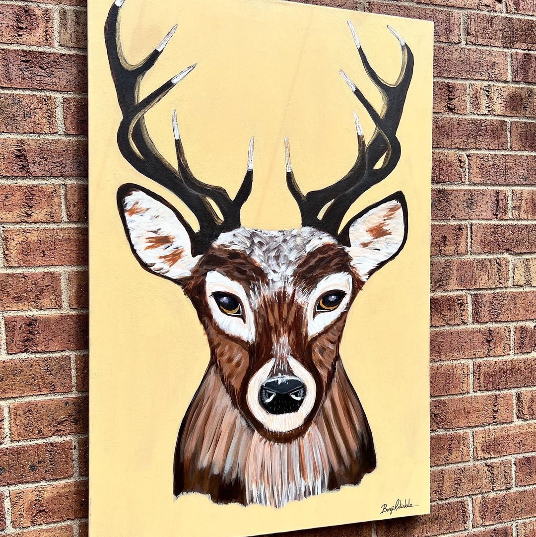 Ten Point Buck. Original Deer With Antlers Painting. Modern Deer ...