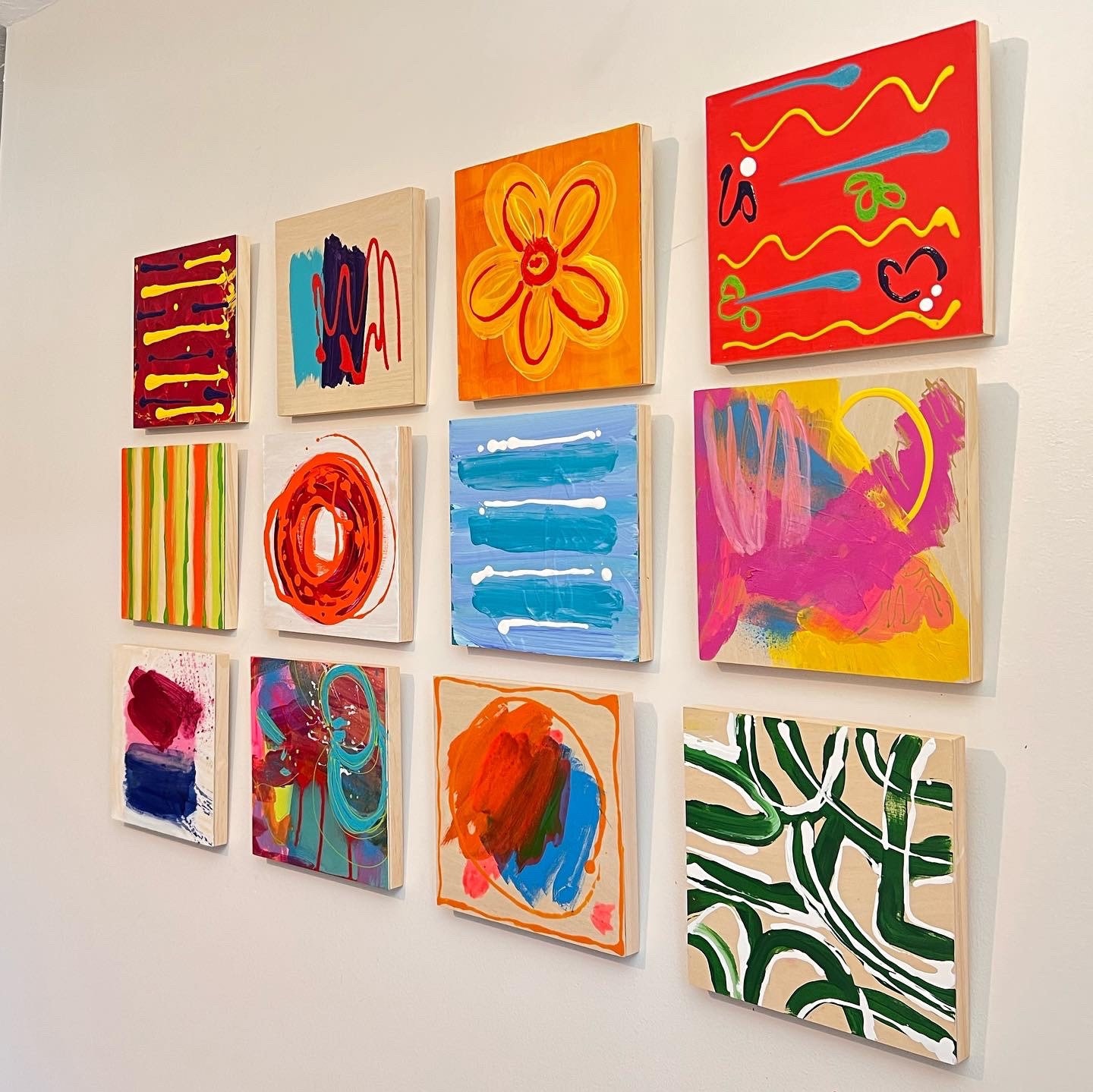 Rainbow Wood Canvas Blocks. 12 Piece Eclectic Colorful Wall Art Set ...