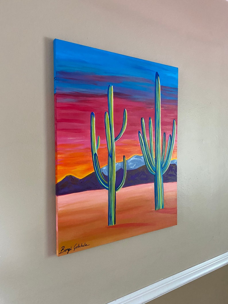 Desert Heat ~ Colorful Abstract Cactus Painting. Modern Mexican Folk ...