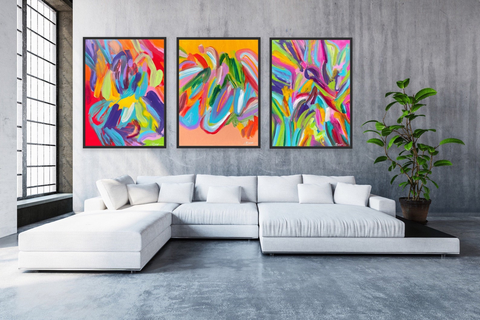Three Piece Art Set: Tropics by Bengü ~ Original Colorful Large ...