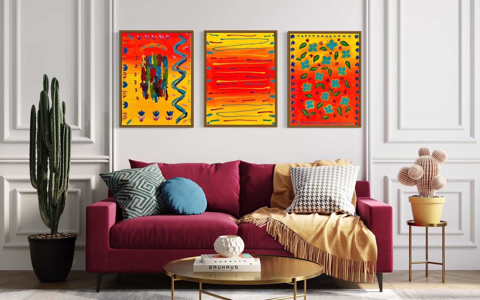 Original 3 Piece Wall Art Set: Mexican Sunset by Bengü. Abstract Wall ...