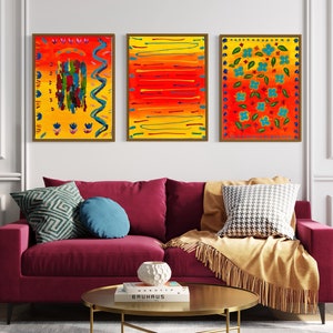 Original 3 Piece Wall Art Set: Mexican Sunset by Bengü. Abstract Wall ...