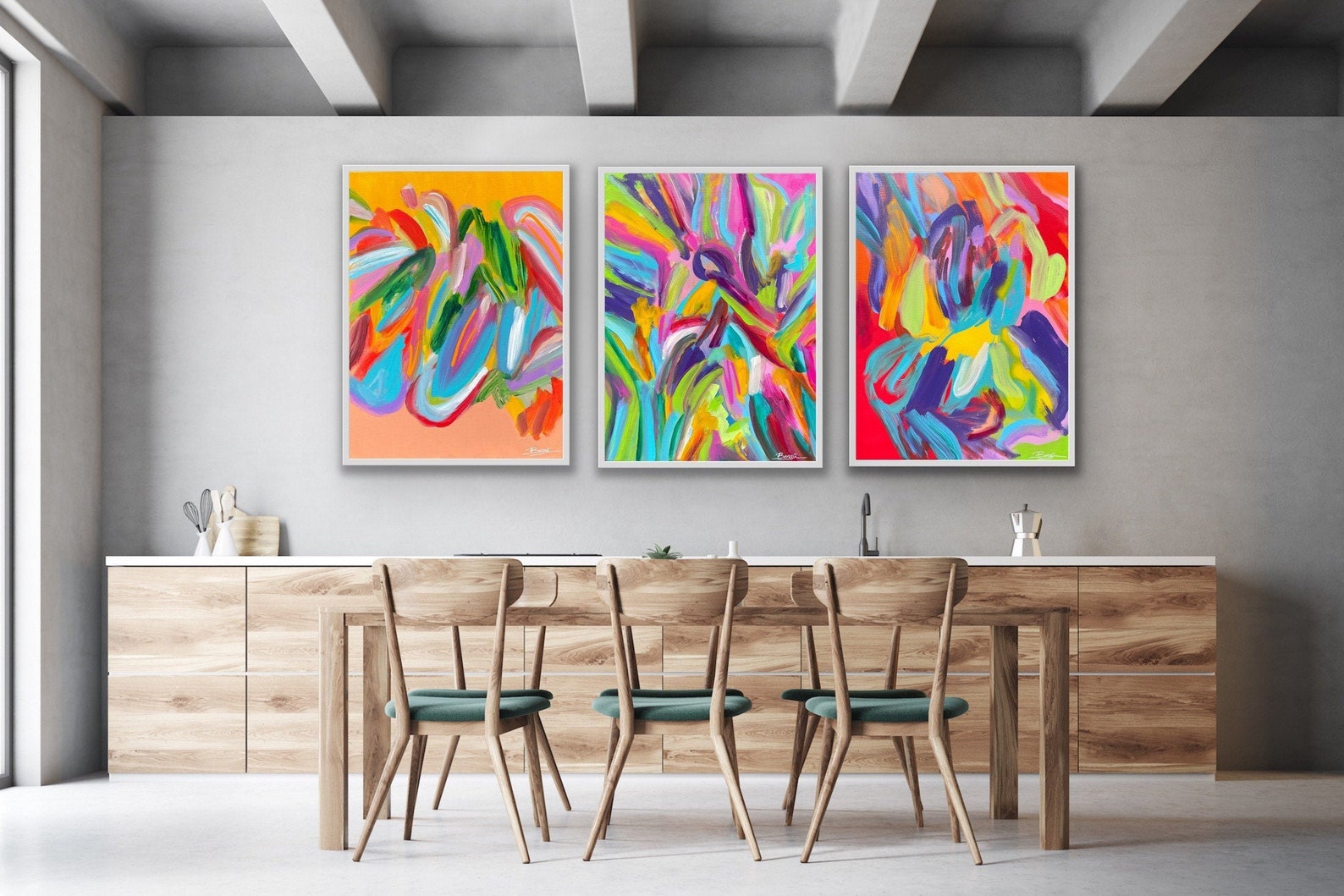 Three Piece Art Set: Tropics by Bengü Original Colorful Large Abstract ...