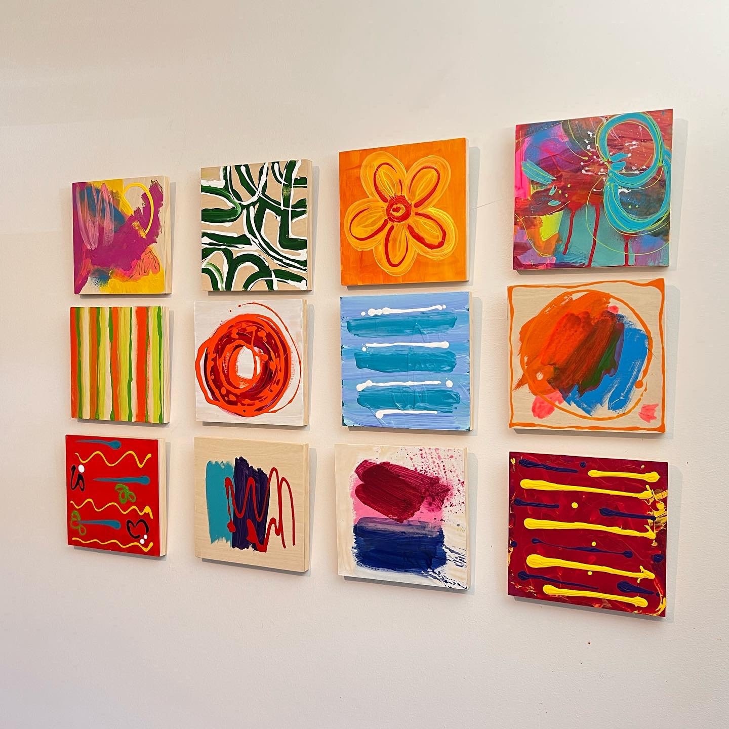 Rainbow Wood Canvas Blocks. 12 Piece Eclectic Colorful Wall Art Set ...