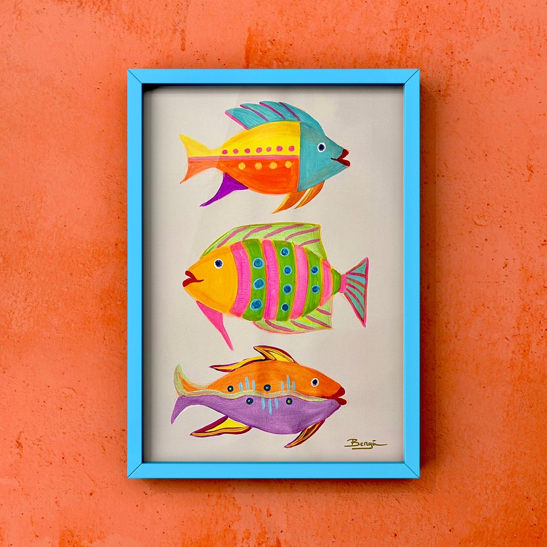 Colorful Fish Painting - Hand Painted Fish Art. Happy Beach Decor ...