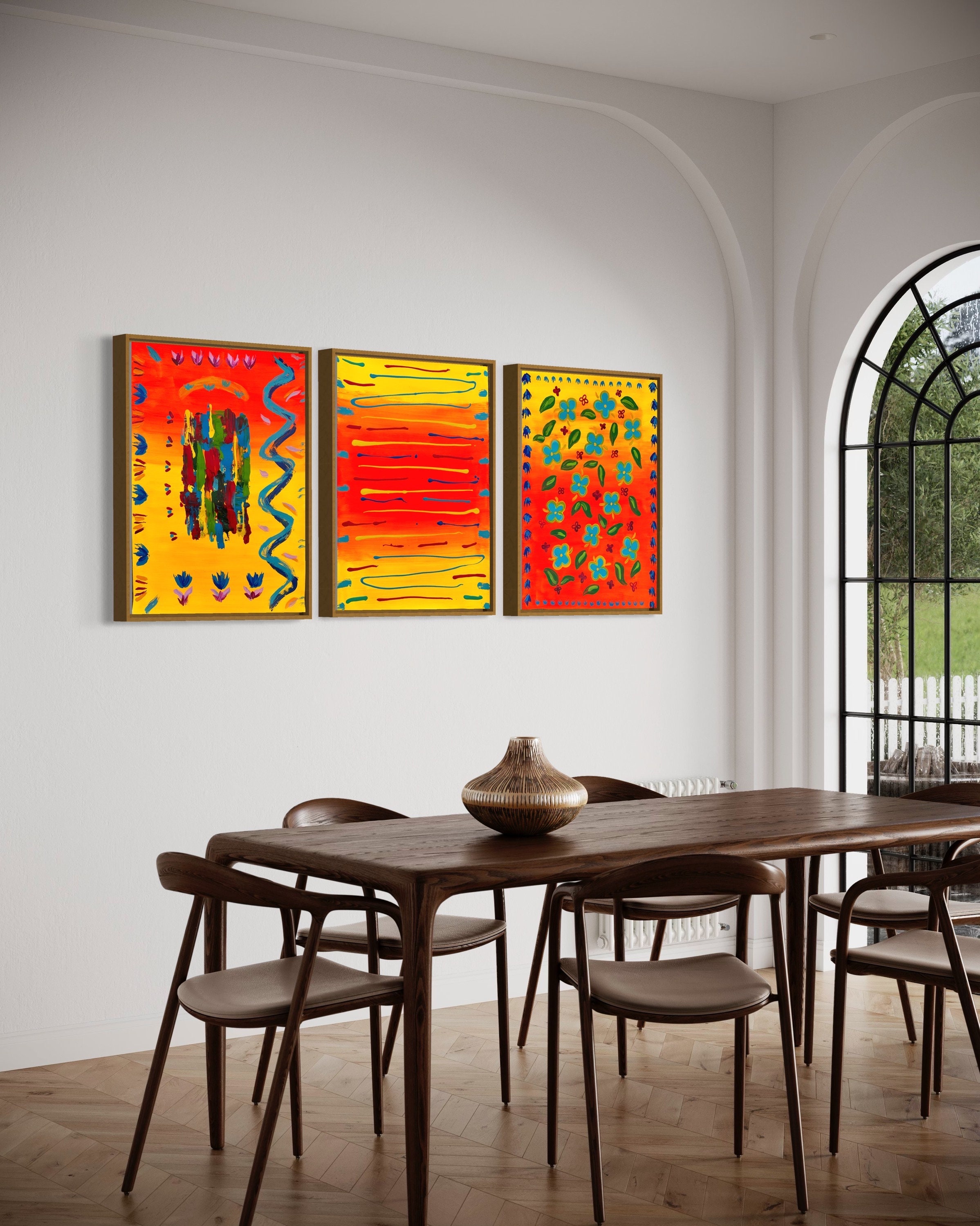 Original 3 Piece Wall Art Set: Mexican Sunset by Bengü. Abstract Wall ...