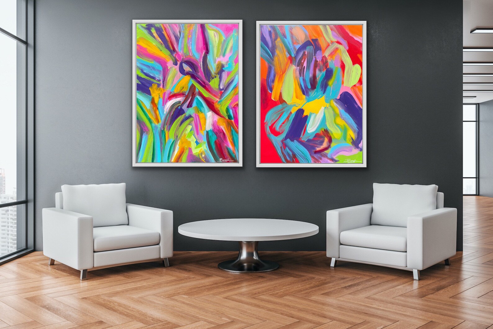 Three Piece Art Set: Tropics by Bengü Original Colorful Large Abstract ...