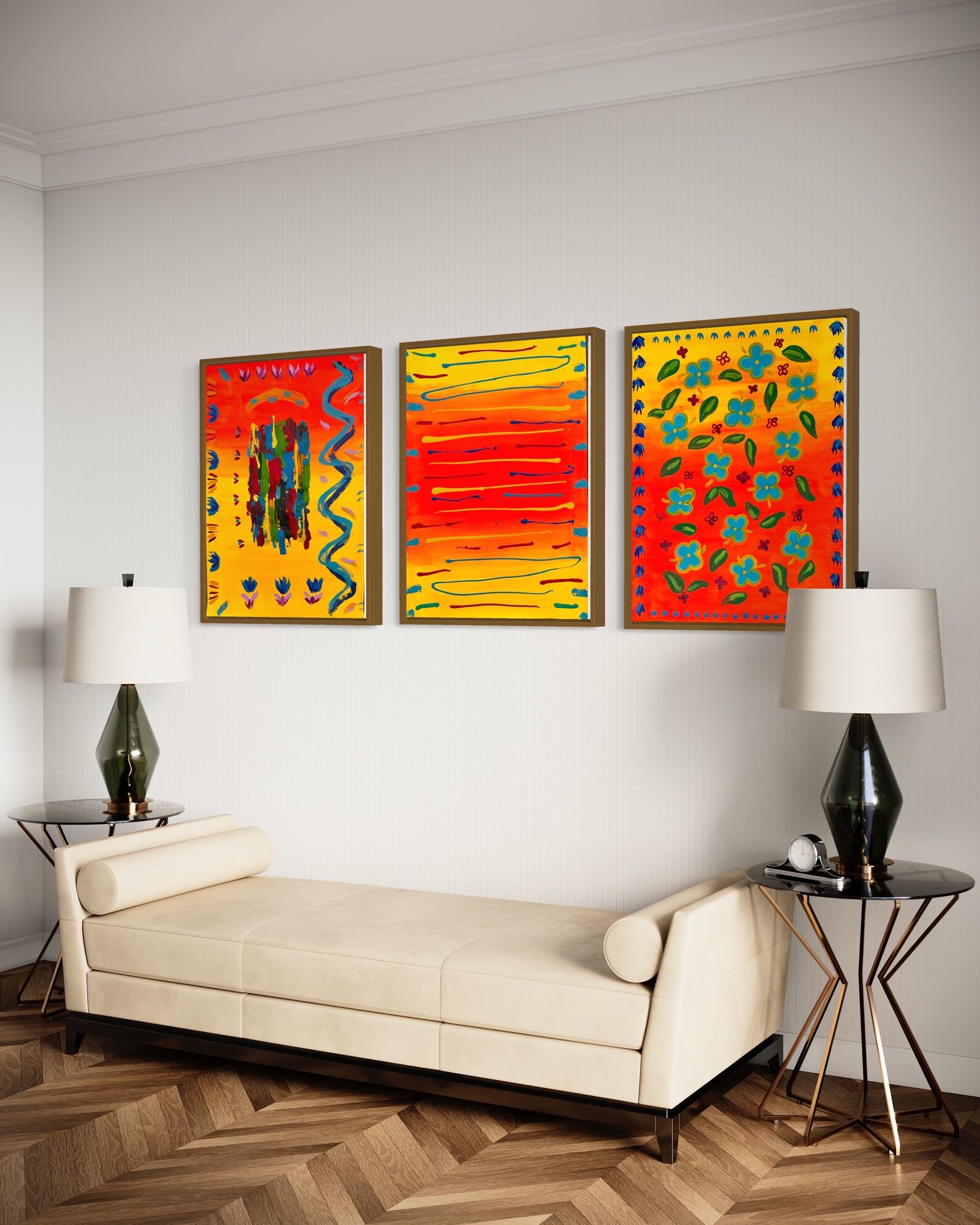Original 3 Piece Wall Art Set: Mexican Sunset by Bengü. Abstract Wall ...