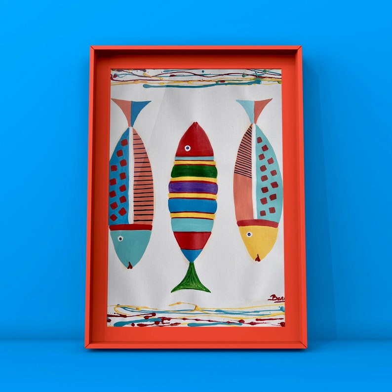 Colorful Three Fish Painting Hand Painted Fish Art. Happy - Etsy