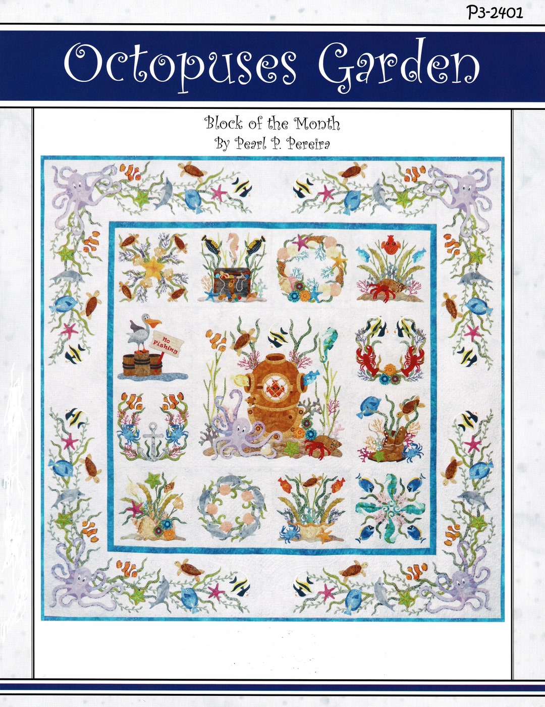 Octopuses Garden 12-month Block of the Month Applique Quilt Pattern ...