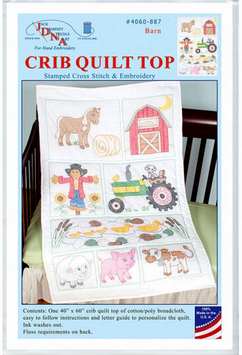 Barn Crib Quilt Top stamped Cross Stitch Embroidery Design - Etsy