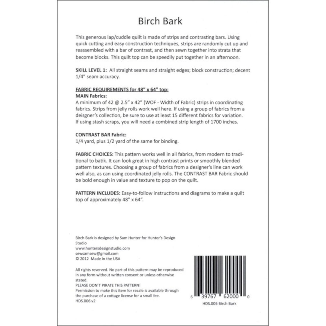 Birch Bark *pieced Quilt Pattern* By: Sam Hunter - Hunter's Design ...