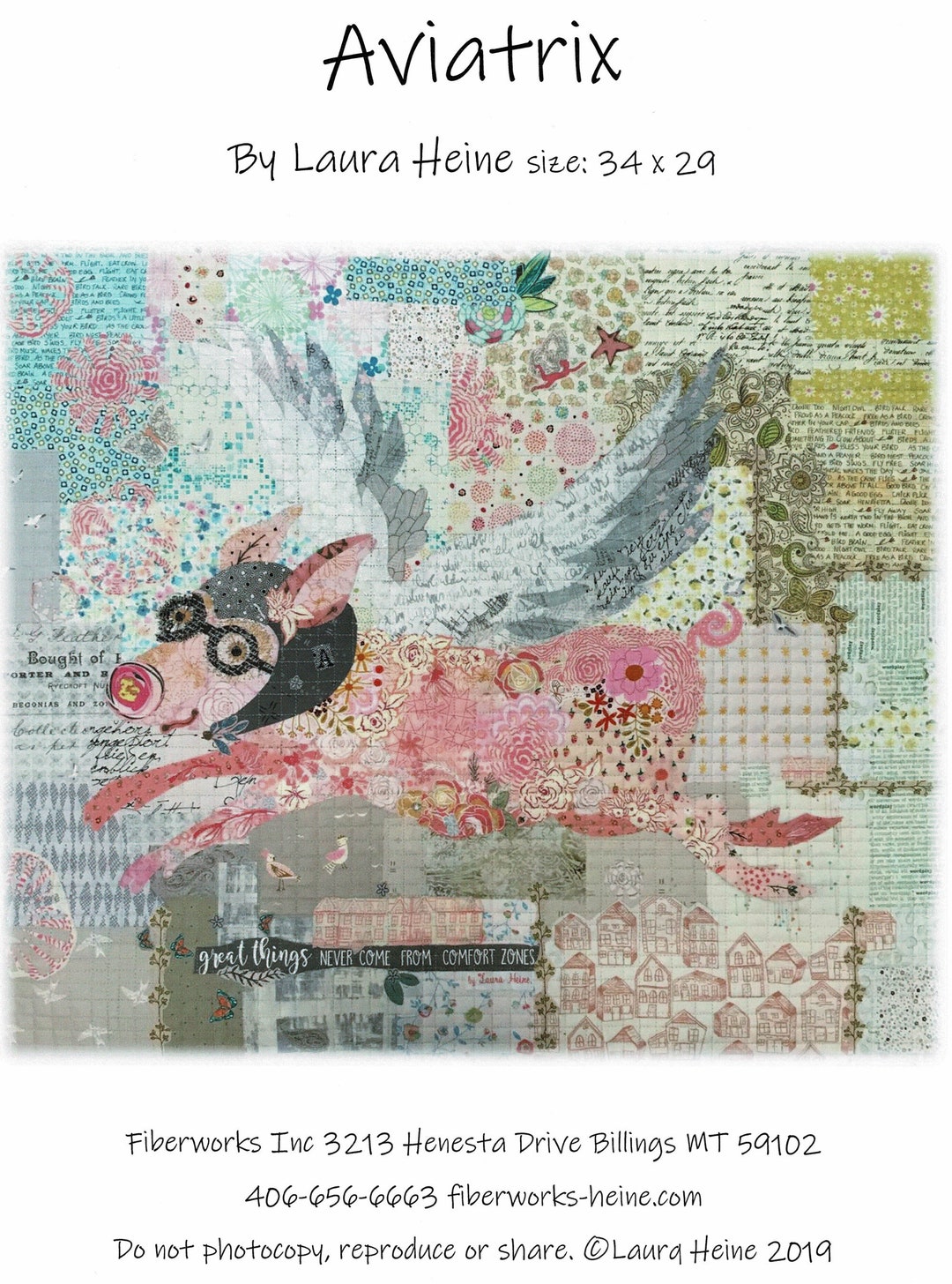 Aviatrix... flying Pig Collage Pattern By: Laura Heine Fiberworks - Etsy