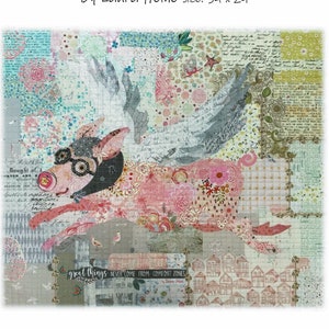 Aviatrix... flying Pig Collage Pattern By: Laura Heine Fiberworks - Etsy