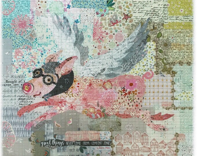 Aviatrix... flying Pig Collage Pattern By: Laura Heine Fiberworks - Etsy