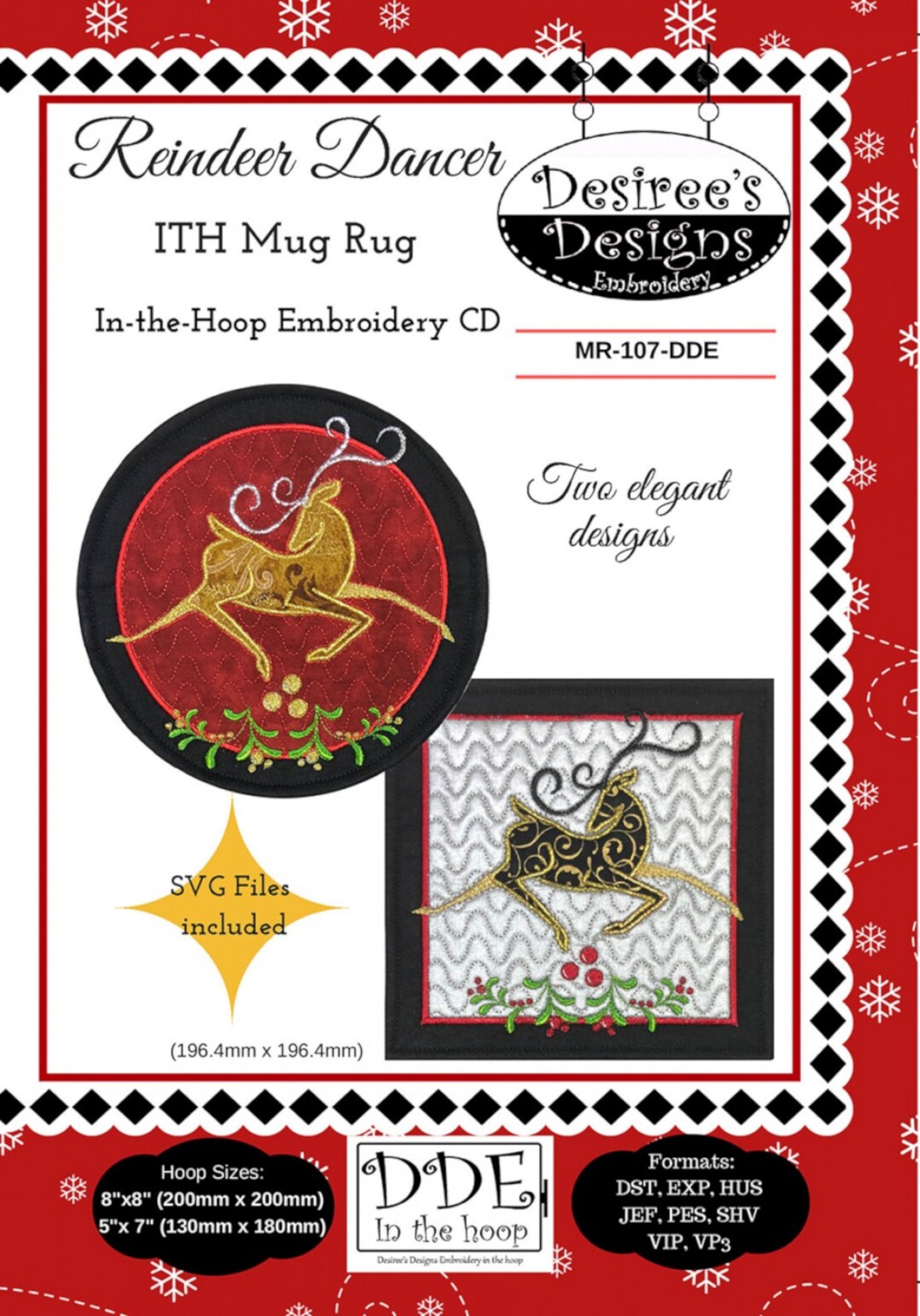 Reindeer Dancer Mug Rug *in the Hoop Machine Embroidery CD* By: Desiree ...